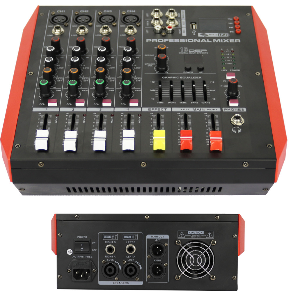 ☄Professional 800W Power Amplifier Mixer 4 Channel 4-Input Microphone ...