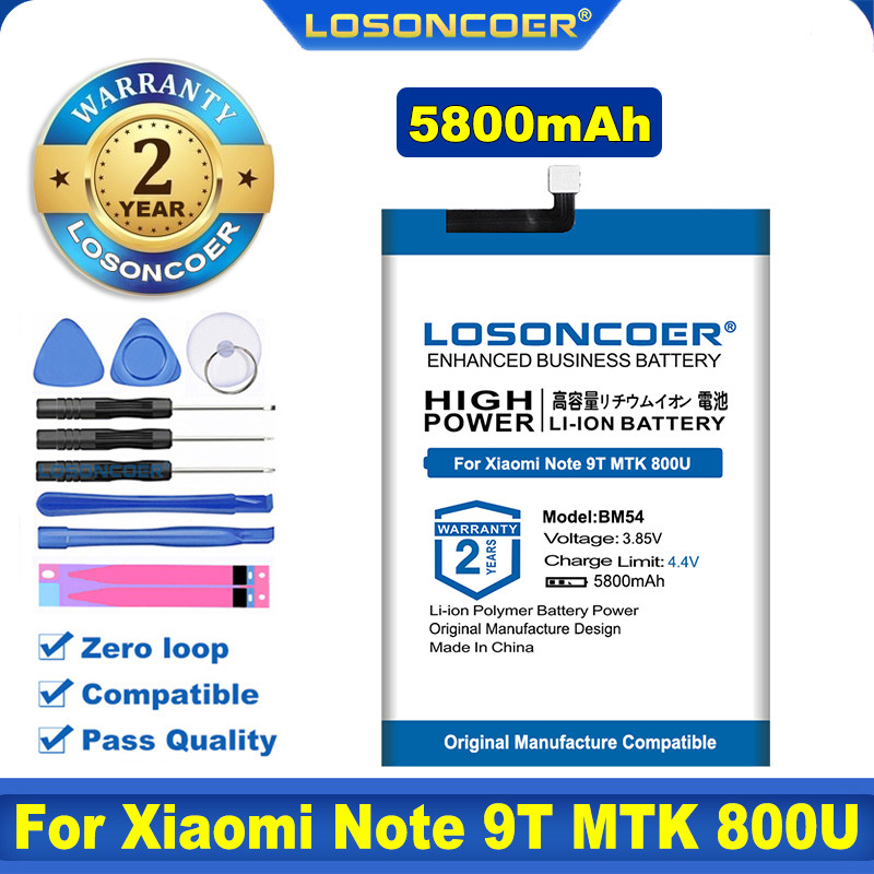 100% Original LOSONCOER 5800mAh BM54 Battery For Xiaomi Note 9T MTK ...