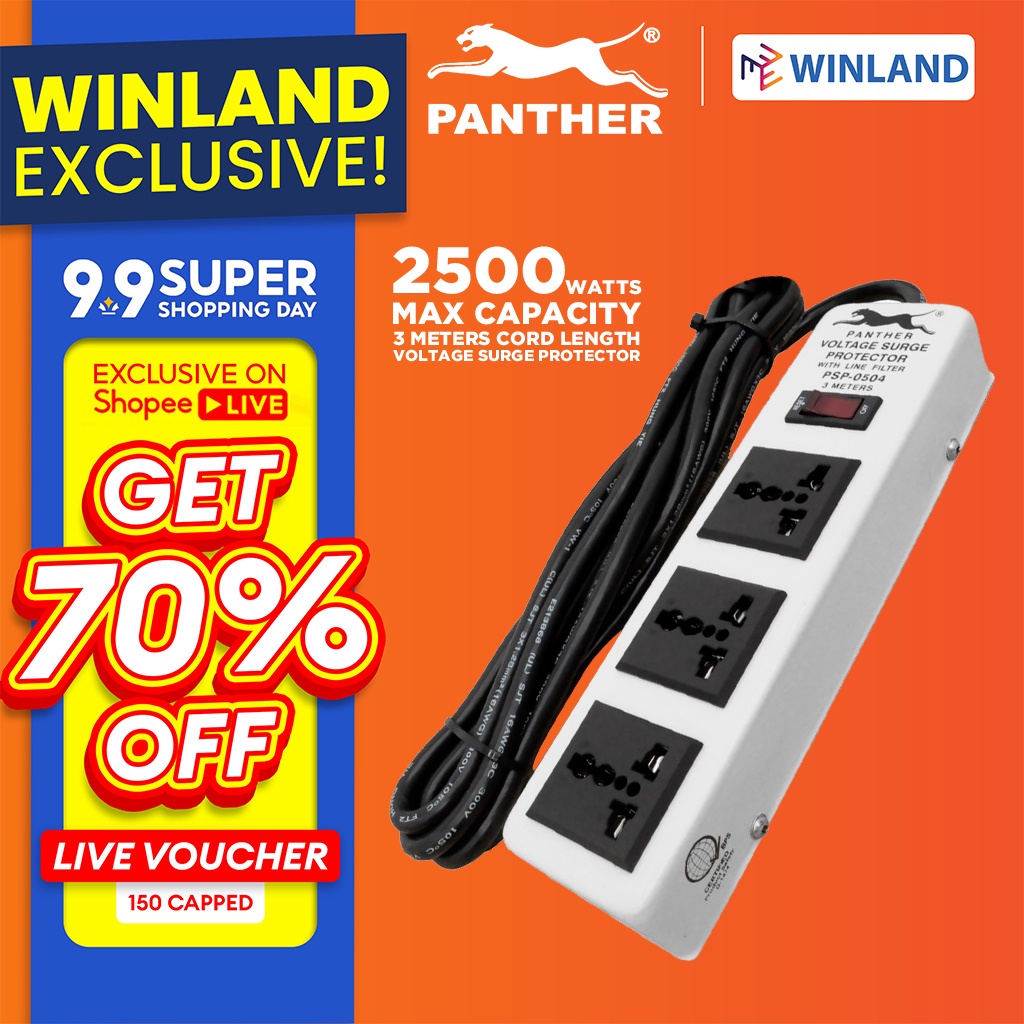 PANTHER by Winland Power Extension Cord Wire Outlet w/ Voltage Surge ...