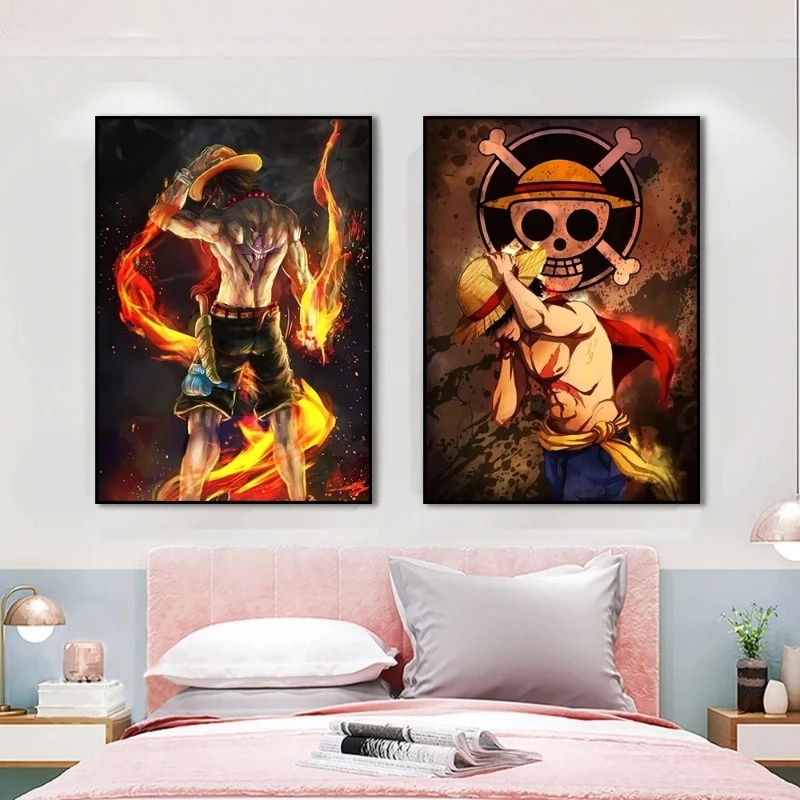Anime One Piece Poster Wall Art Luffy Straw Hat Prints Japanese Cartoon ...