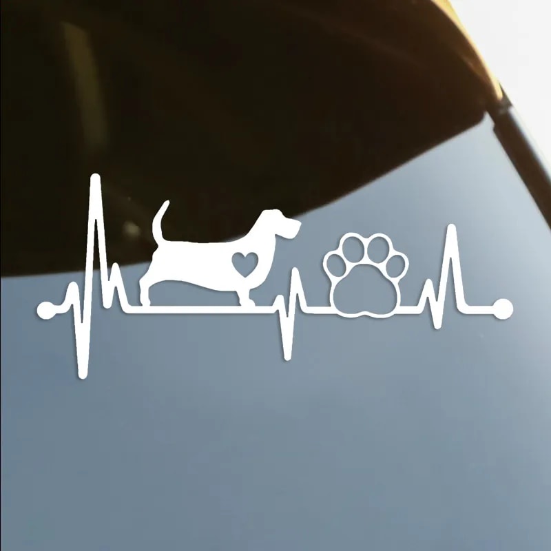 Basset Hound Heartbeat Lifeline Paw Die-Cut Vinyl Decal Car Sticker ...