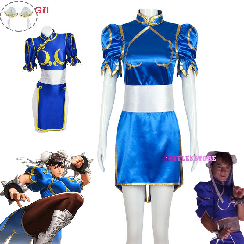 Chun Li Cosplay Dress Costume Game SF Chunli Role Play Blue Qipao ...