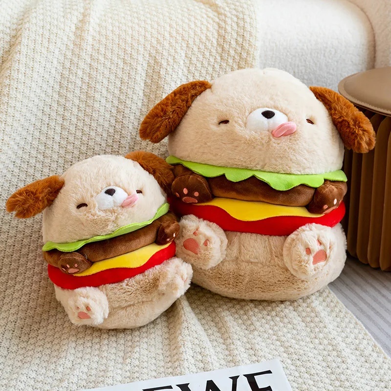 Kawaii Hamburger Dog Plush Toy Cute Cheeseburger Puppy Stuffed Animal ...