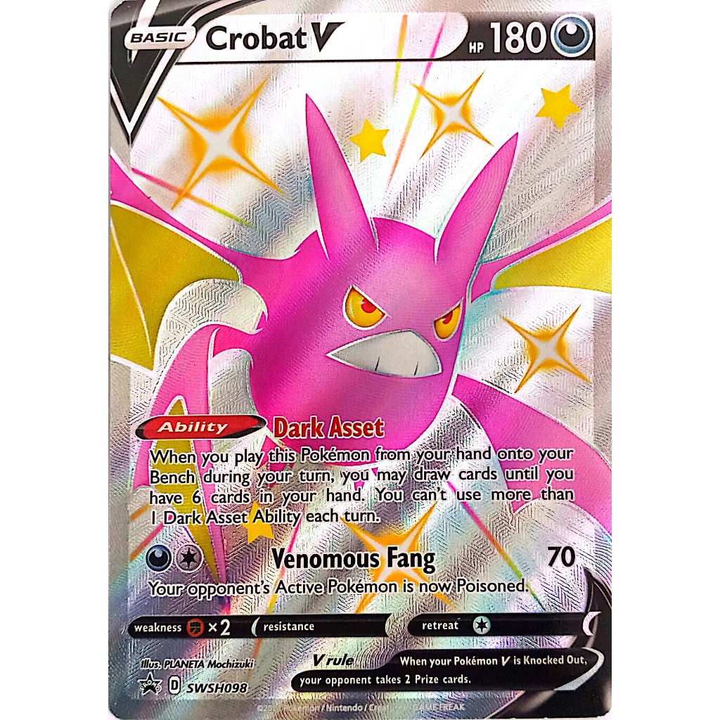 Pokemon TCG Crobat V - SWSH098 Shiny Black Star Promo Full Art Holo ...