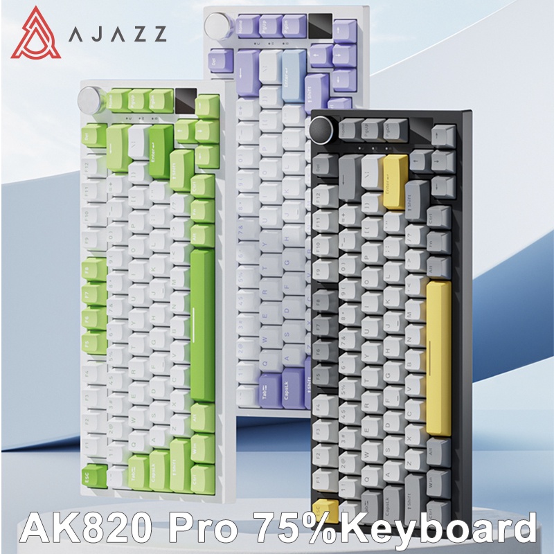 ♤Ajazz Ak820 RGB Tri-Mode Gaming Mechanical Keyboard 82 Key Bluetooth 2.4GHz Wireless Gamer ...