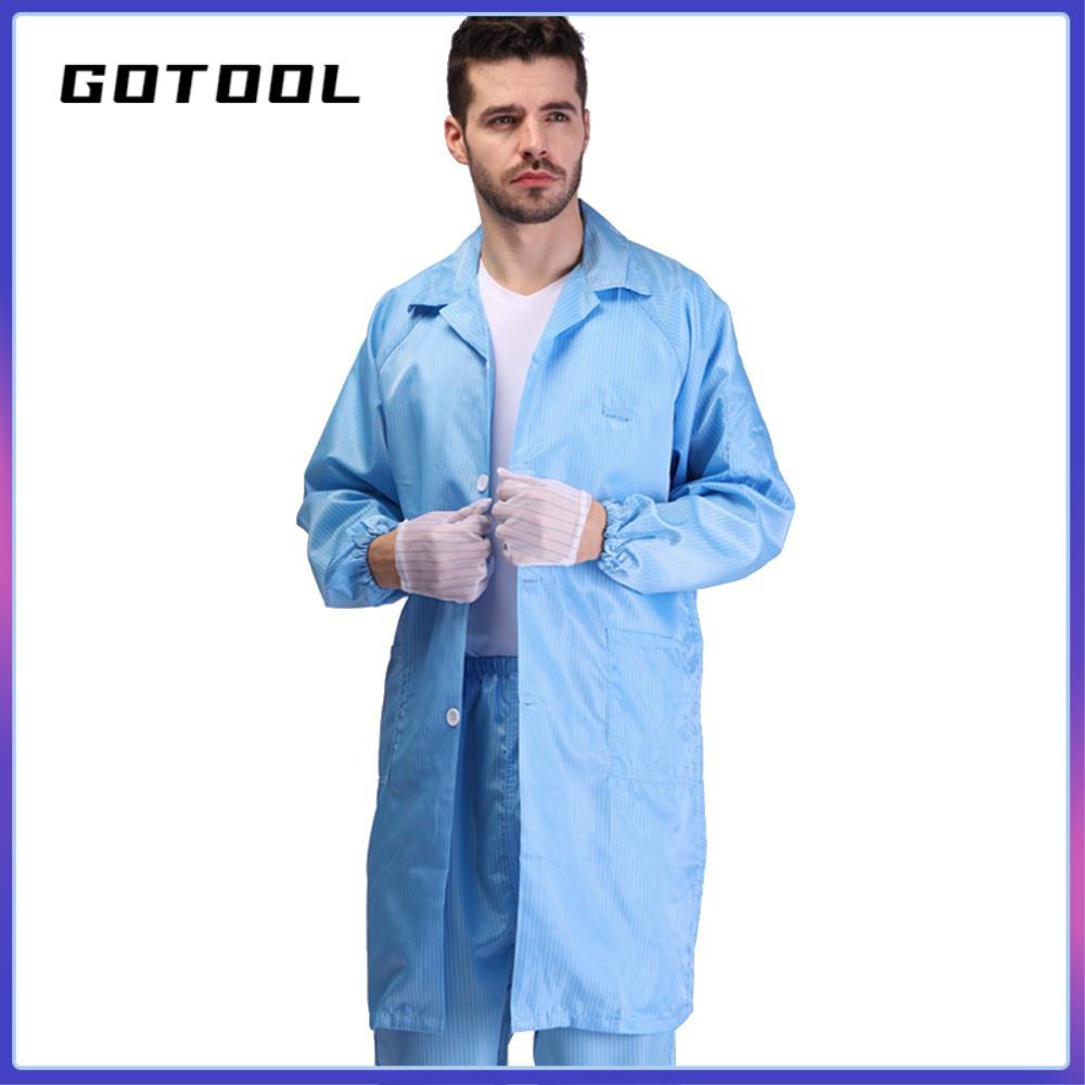 【GOTOOL】Esd Smock ppe Gown Washable Cleanroom Suit Anti Static White Lab Coat Work Jacket Kerja ...