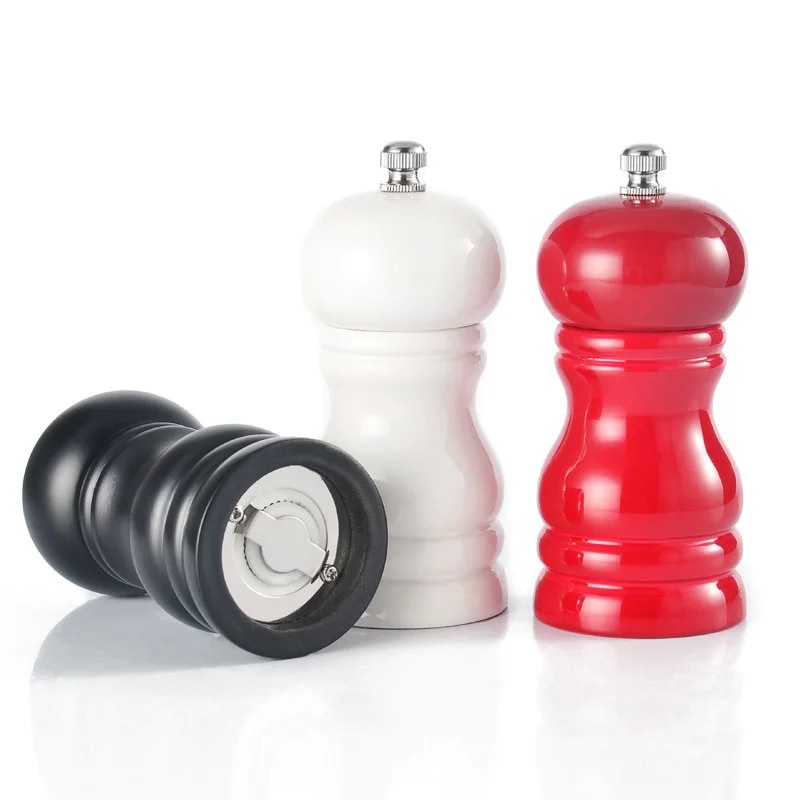 ☂4-Inch Solid Wood Pepper Grinder Manual Pu Baking Paint Pepper Salt ...