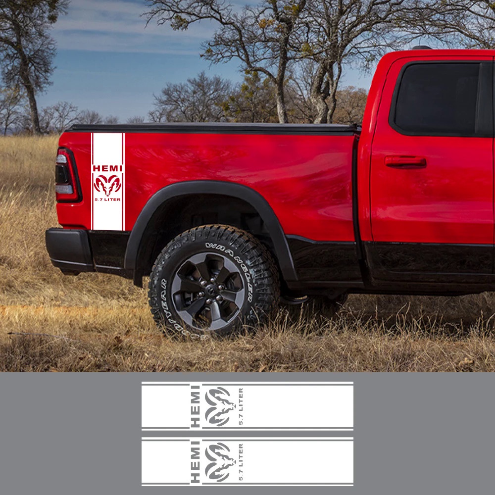 Pickup Stickers For Dodge Ram 1500 2500 Hemi Rebel 5.7 Liter Truck Back ...