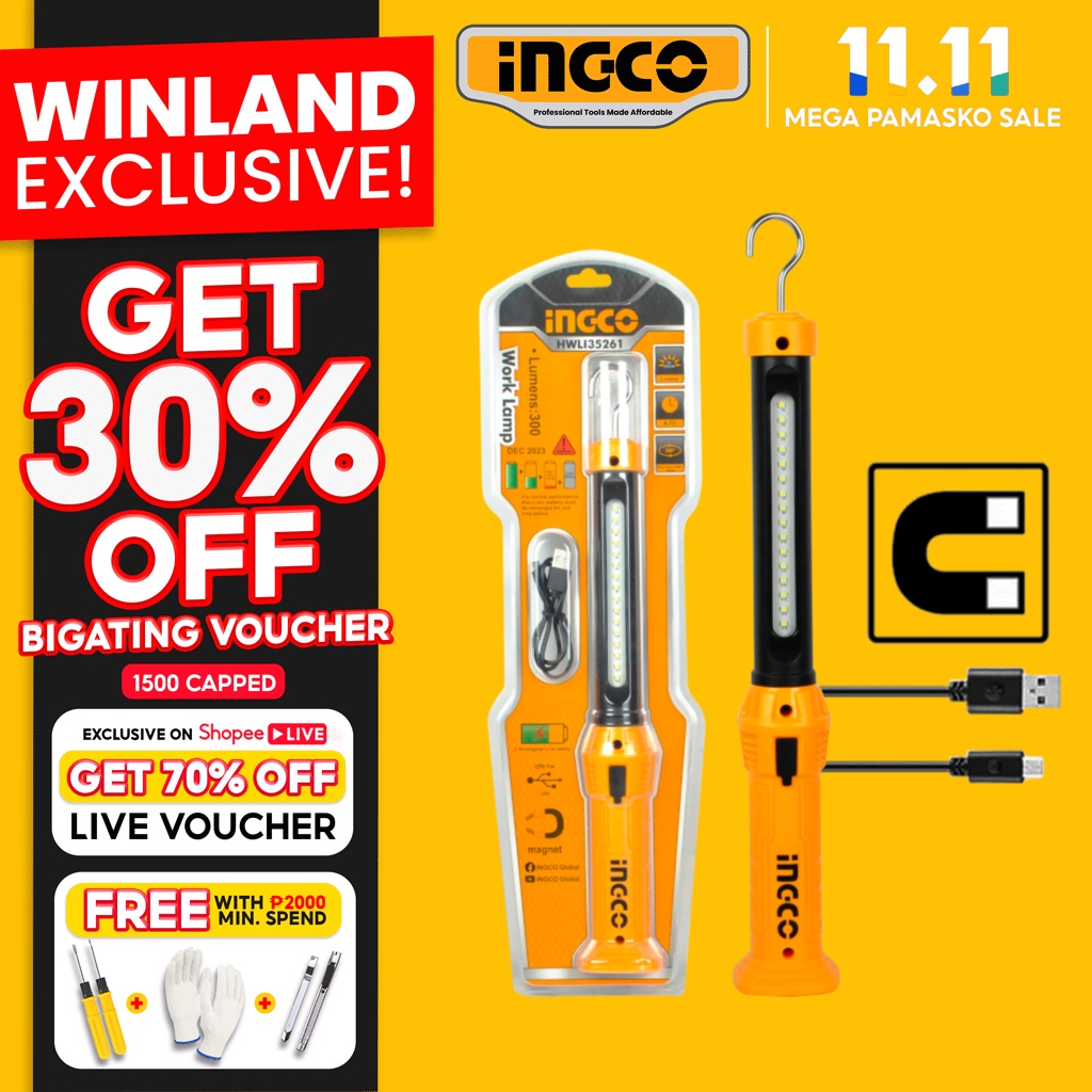 INGCO by Winland Work Lamp Li-polymer Rechargeable Battery 300 ...