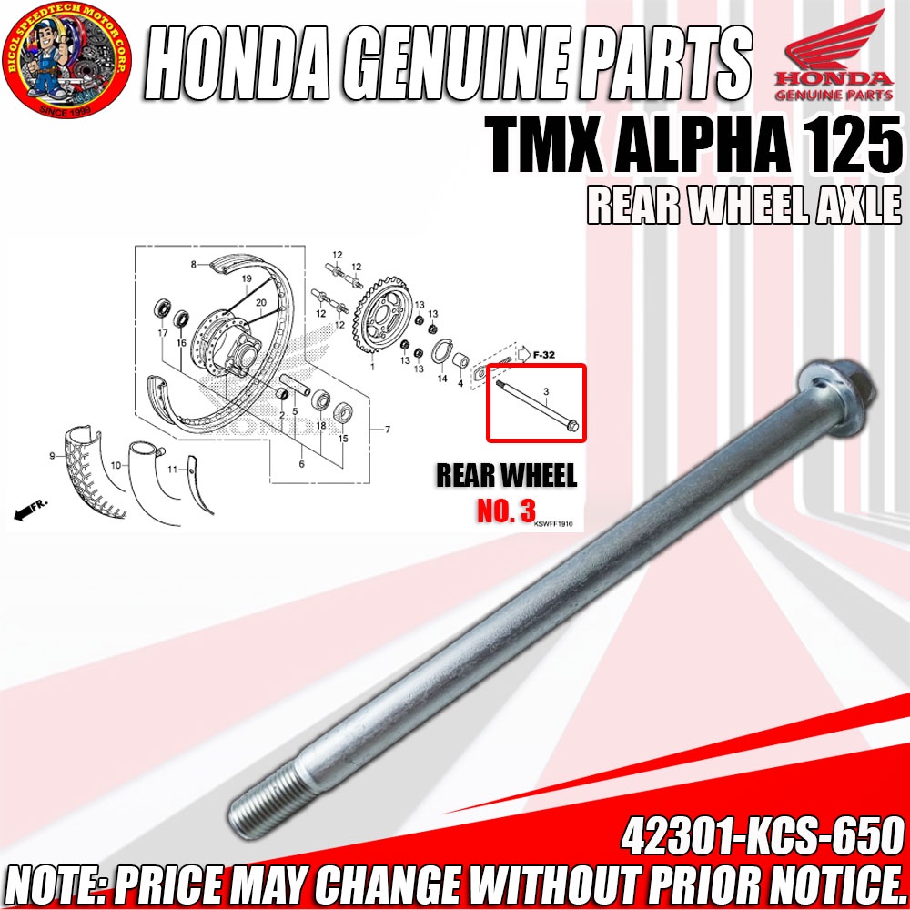 TMX ALPHA 125 REAR WHEEL AXLE (HPI) (GENUINE:42301-KCS-650) | Shopee ...