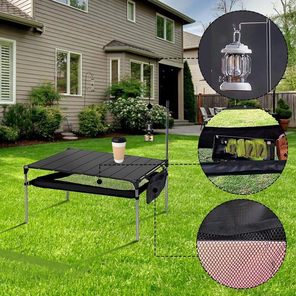 Camping Aluminum Alloy Table Outdoor Compact Folding Table with Light ...