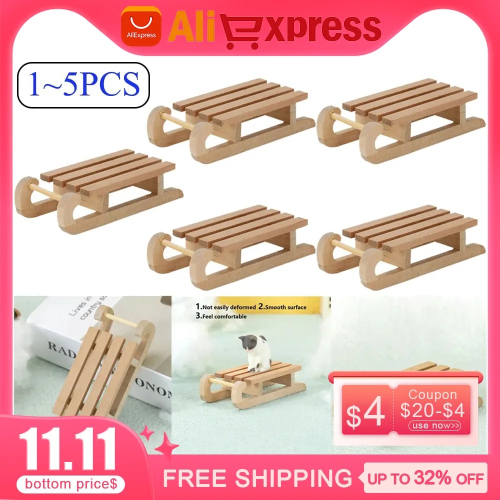 Mini Miniature Sledge Handmade 1/12 Wooden ModelSnow Sled Home Decor ...