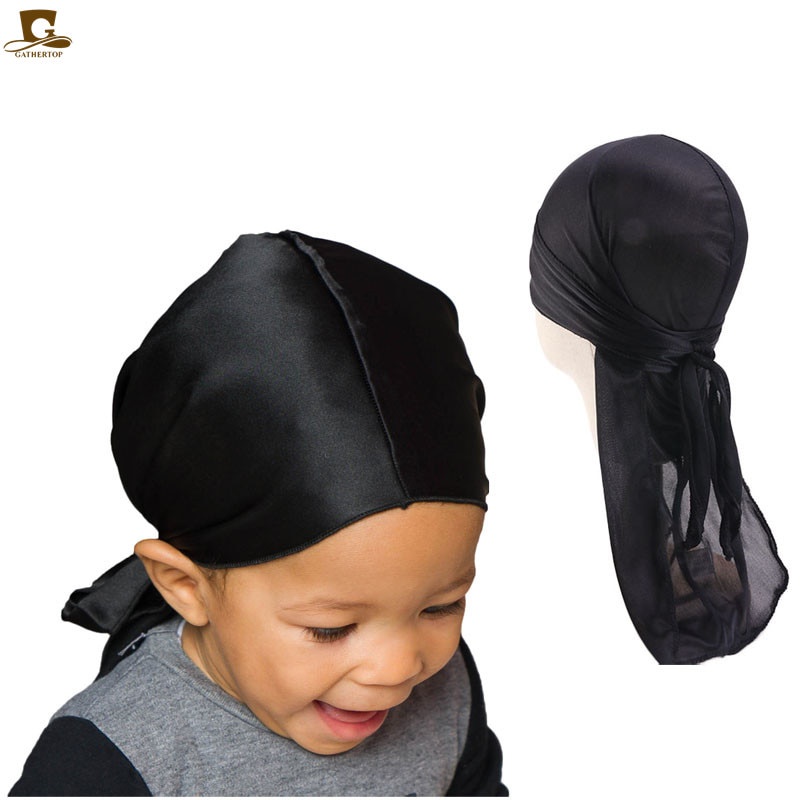 ♀Kids Silky Durags Bandanas Turban Hat Outside Stitch Du-Rag Child Boys ...