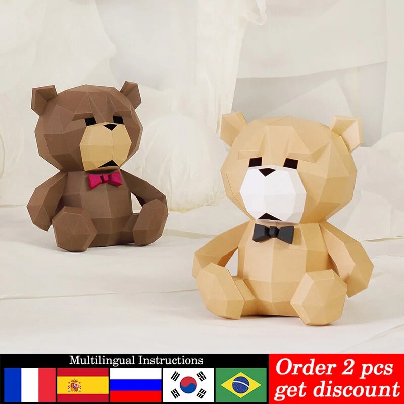 ☠Pre-cut Teddy Bear Animal Decor Home Art Paper Model Decorations,3D ...