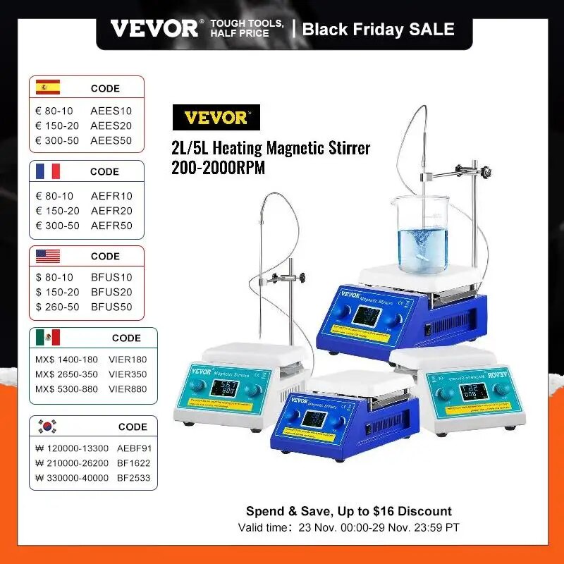 ~VEVOR 2L 5L Magnetic Stirrer Hot Plate Drink Agitator Vortex Mixer ...