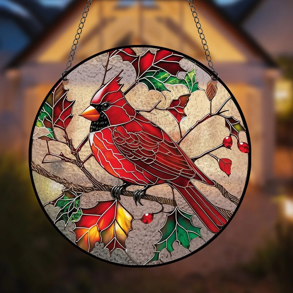 Glass Pattern Cardinal Stained Suncatcher Red Bird Sun Catcher Cardinal ...