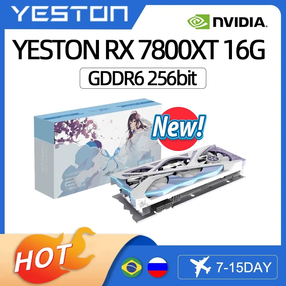 YESTON RX 7800XT 16GB GDDR6 Graphics Card 8+8 Pin 256bit GPU AMD Gaming ...