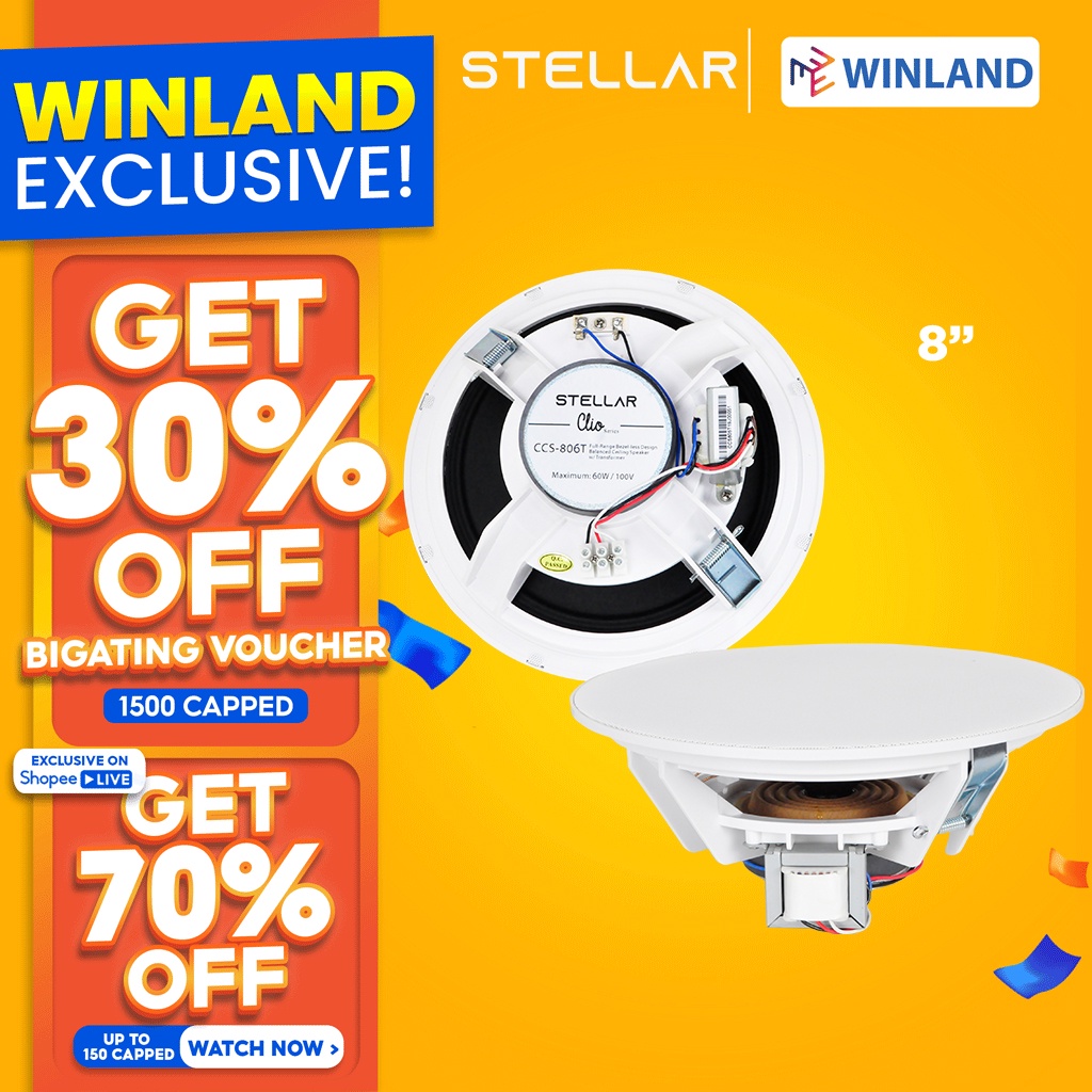 Stellar by Winland CLIO Series 8 inches Ceiling Speaker with Cover 9-1/ ...