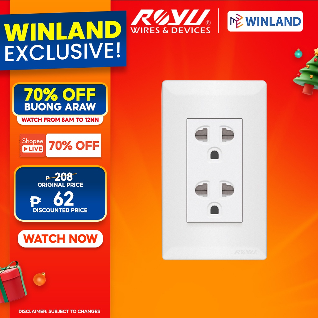Royu by Winland Super Wide Series Duplex Universal Outlet w/ Ground ...