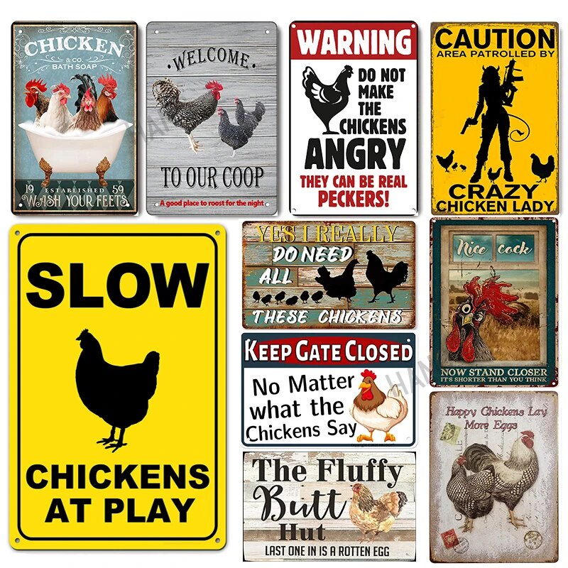 Funny Chicken Coop Sign Slow Chickens At Play Caution Vintage Chicken ...