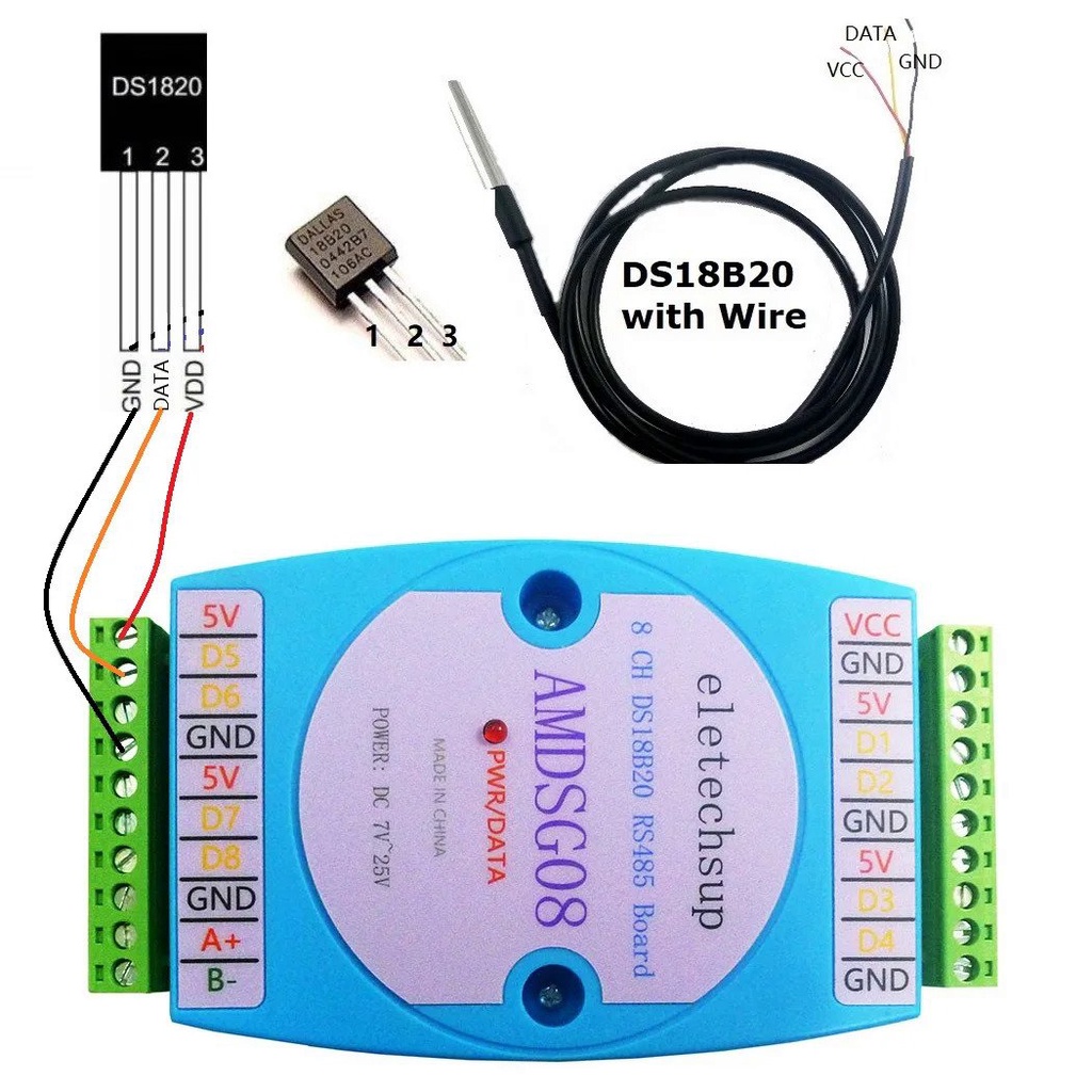 8 Ds18b20 Temperature Acquisition Module Rs485 Modbus Rtu