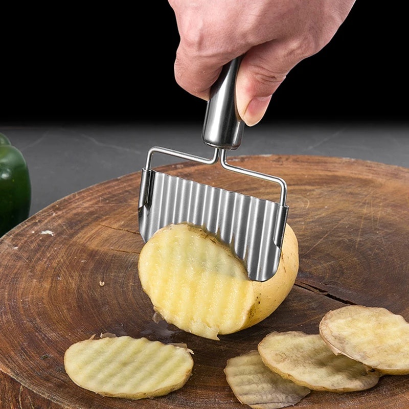 Stainless Steel Potato Chip Slicer Wavy Edged Dough Vegetable Fruit Cut ...