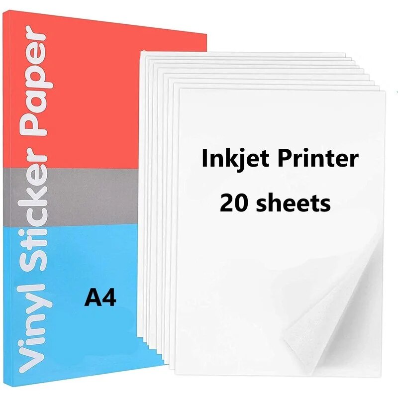 20 Sheets A4 Vinyl Sticker Paper for Inkjet Printer Matte White Self ...