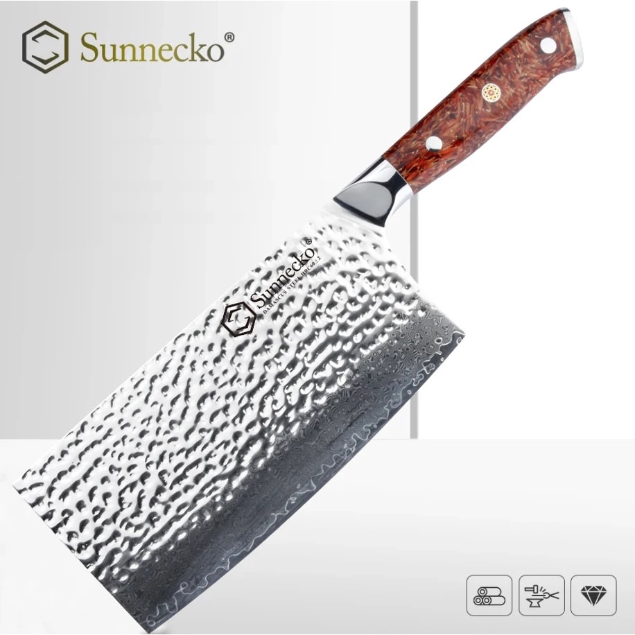 SUNNECKO 7'' Inch Meat Cleaver Chopping Knife Damascus Steel Serbian ...