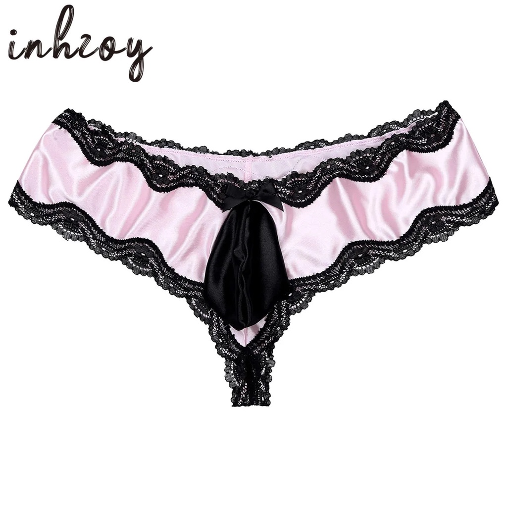 11n Mens Satin Frilly Briefs Gay Sissy Lace Bulge Pouch Thong Panties Sexy Wetlook Crossdressi