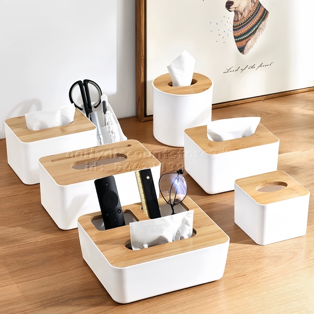 Bamboo Wooden Covered Tissue Box Holder Kitchen Restaurant Home ...