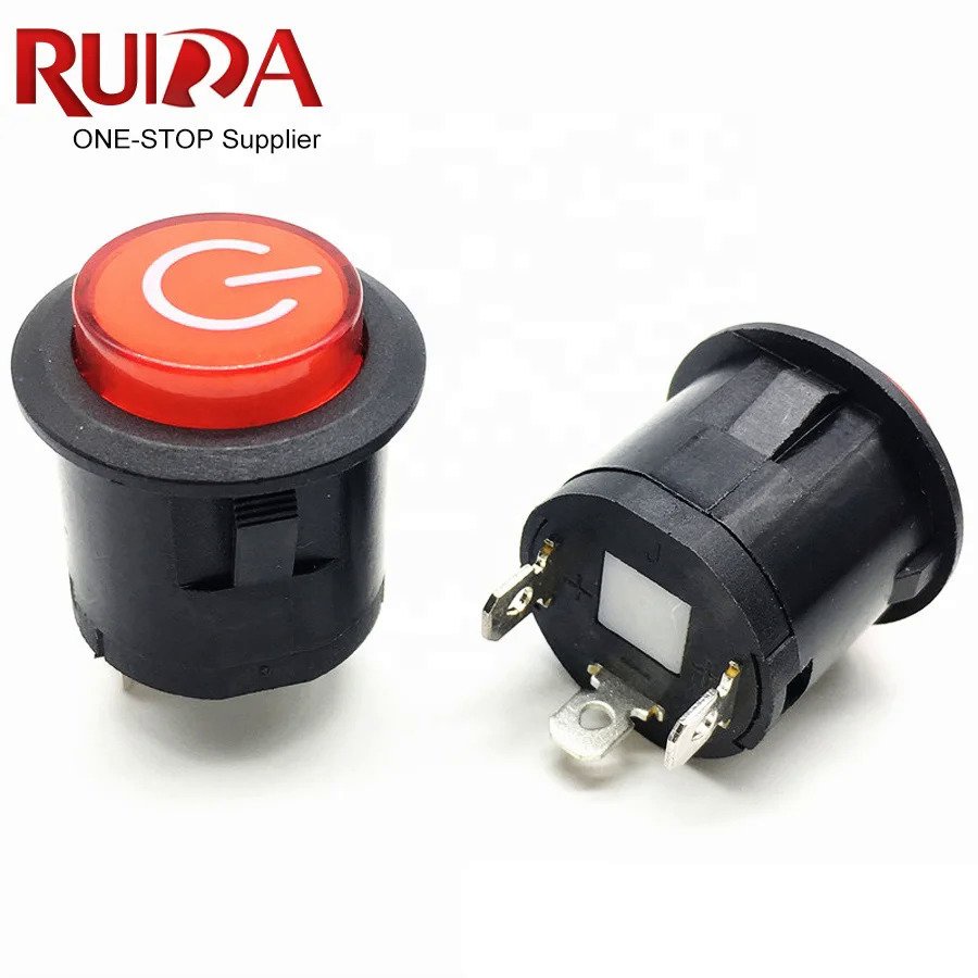 22MM Power switch 3PIN Latching/Self locking Glowing Red Plastic Push ...