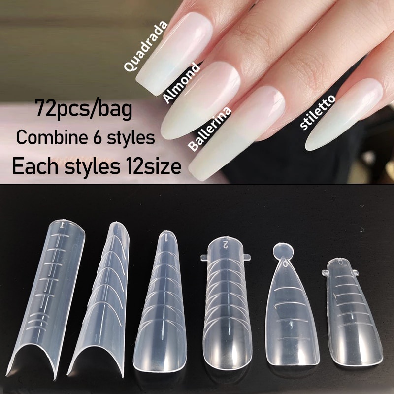 ☸72pcs Dual Nail Form False Nail Tips Poly Nail Gel System Mold UV ...