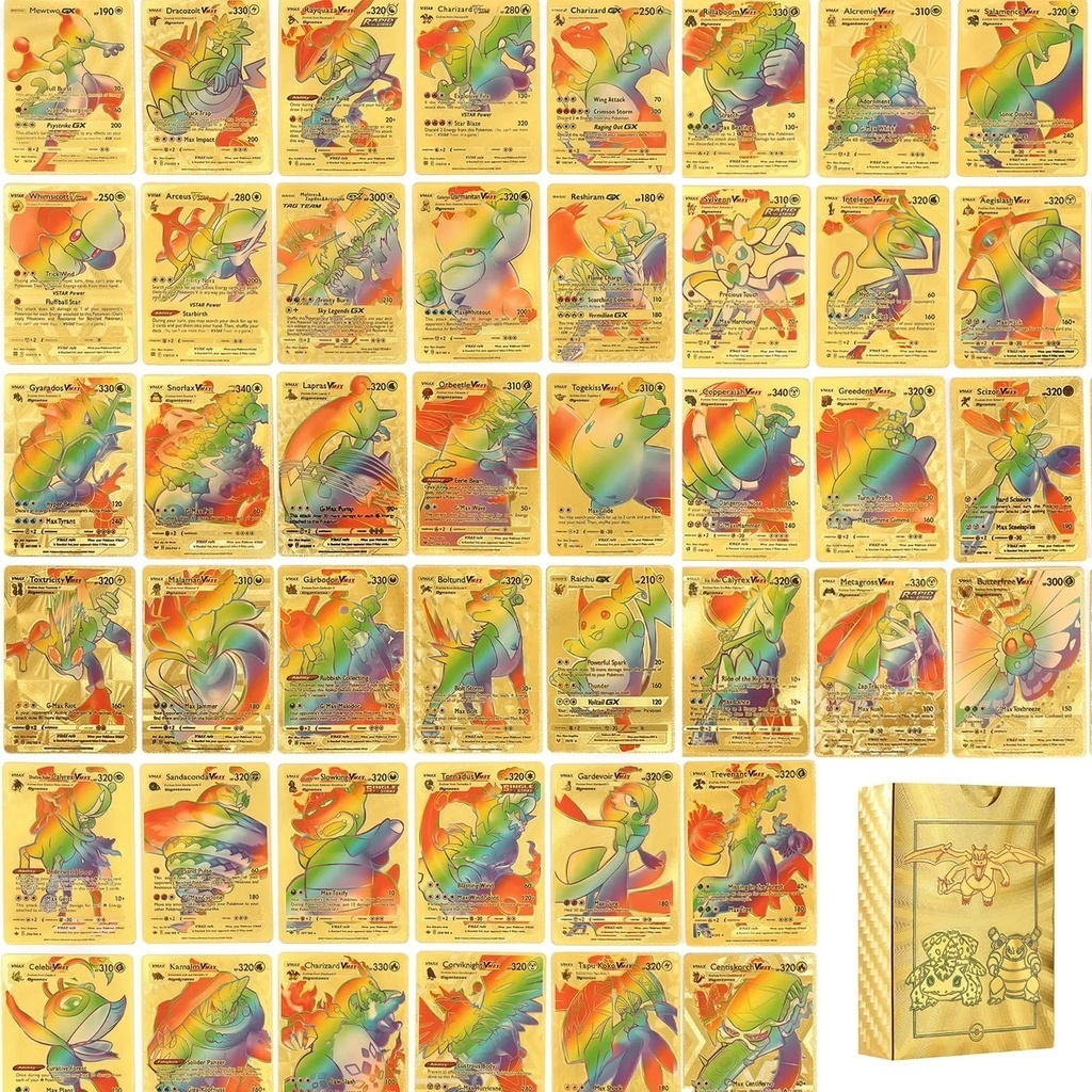 Pokemon 55 Pcs Rainbow Rare Card Vmax Packs TCG Gold Silver Black Foil ...