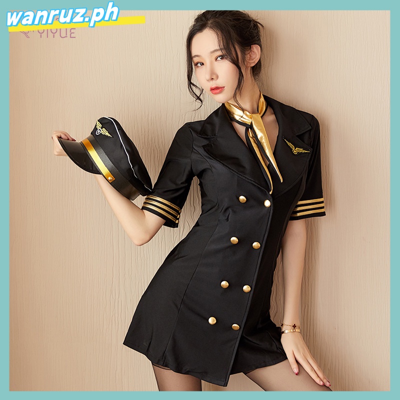 Womens Siamese Skirt Stewardess Uniform Flight Attendant Seductive Set ...