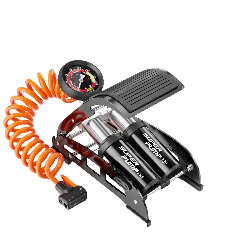 High-Pressure Double Barrel Bike Bicycle foot operated floor Air Pump ...