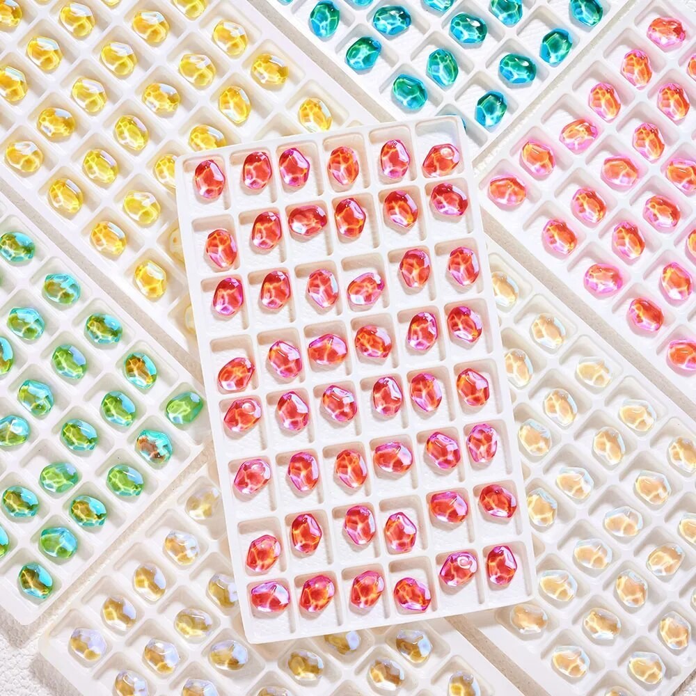 00L 50pcs Ice Nails Gems Water Ripple Flat Abnormity Pixie Crystal ...