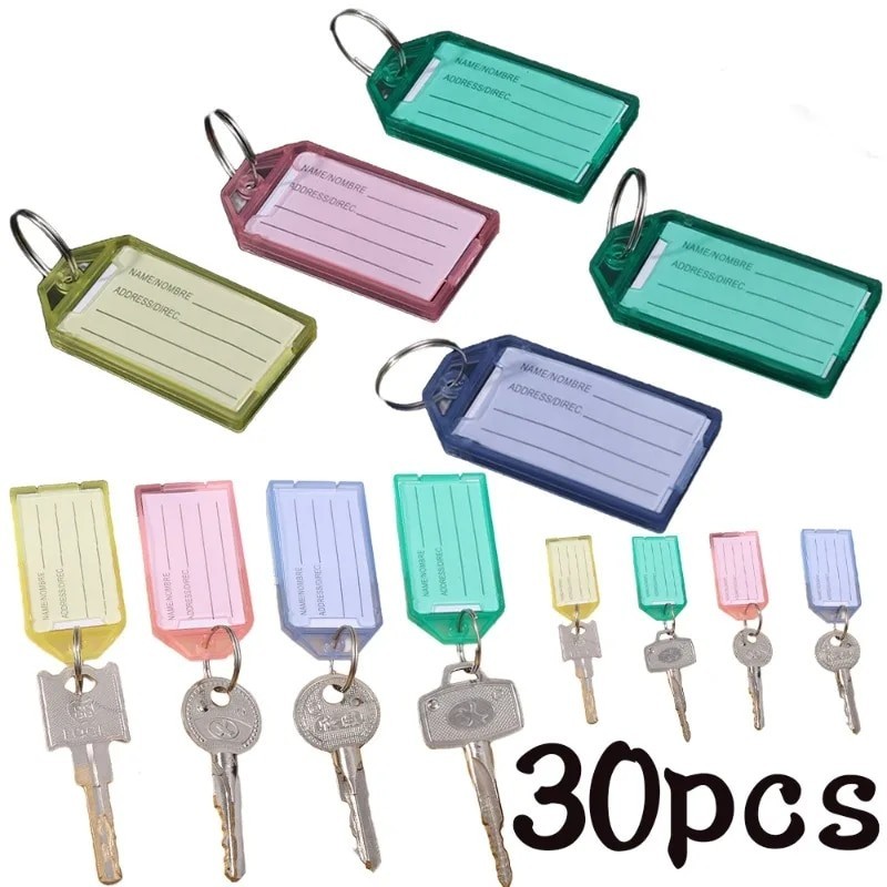 Colorful Plastic Key Tags Flap Transparent Keychain Split Ring Double ...