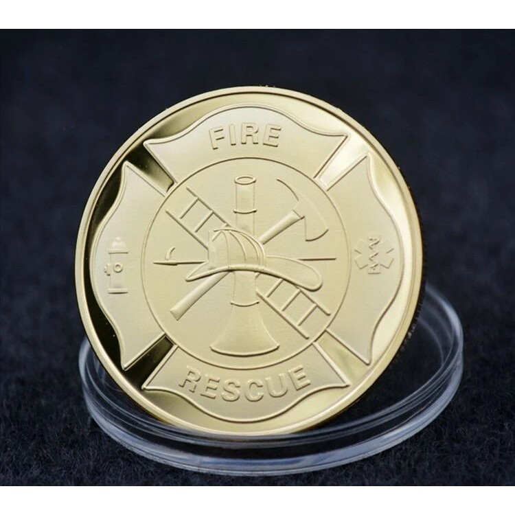 Commemorative Coin Fire Rescue Firefighter Collection Golden Souvenir ...