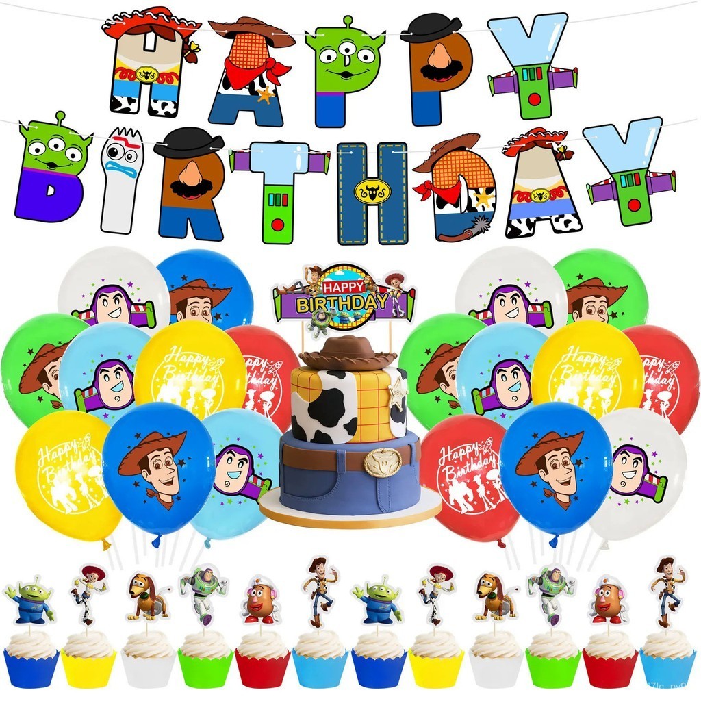 I2C4 2022Hot Cartoon Toy Story Themed Banner Latex Balloon Set Cake ...