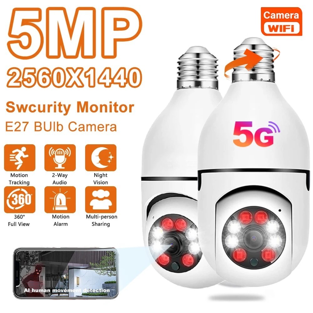5G Wifi 5MP E27 Bulb Surveillance Camera Indoor 4X Digital Zoom AI ...