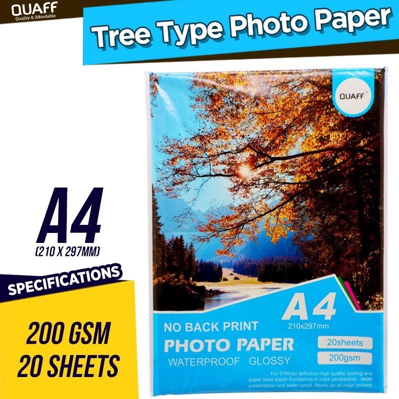 QUAFF Photo Paper No Back Printing A4 Size 200Gsm - 20 sheets per pack ...