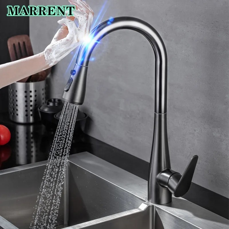 Hot Cold Touch Kitchen Faucets 3 Ways Pull Out Kitchen Sink Mixer Tap ...