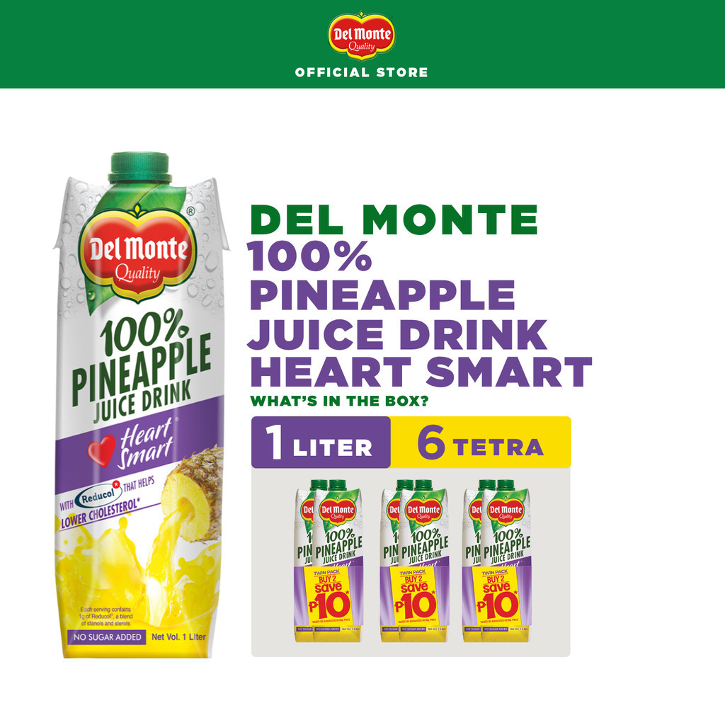 DEL MONTE 100% Pineapple Juice Drink Heart Smart with Reducol for Lower ...