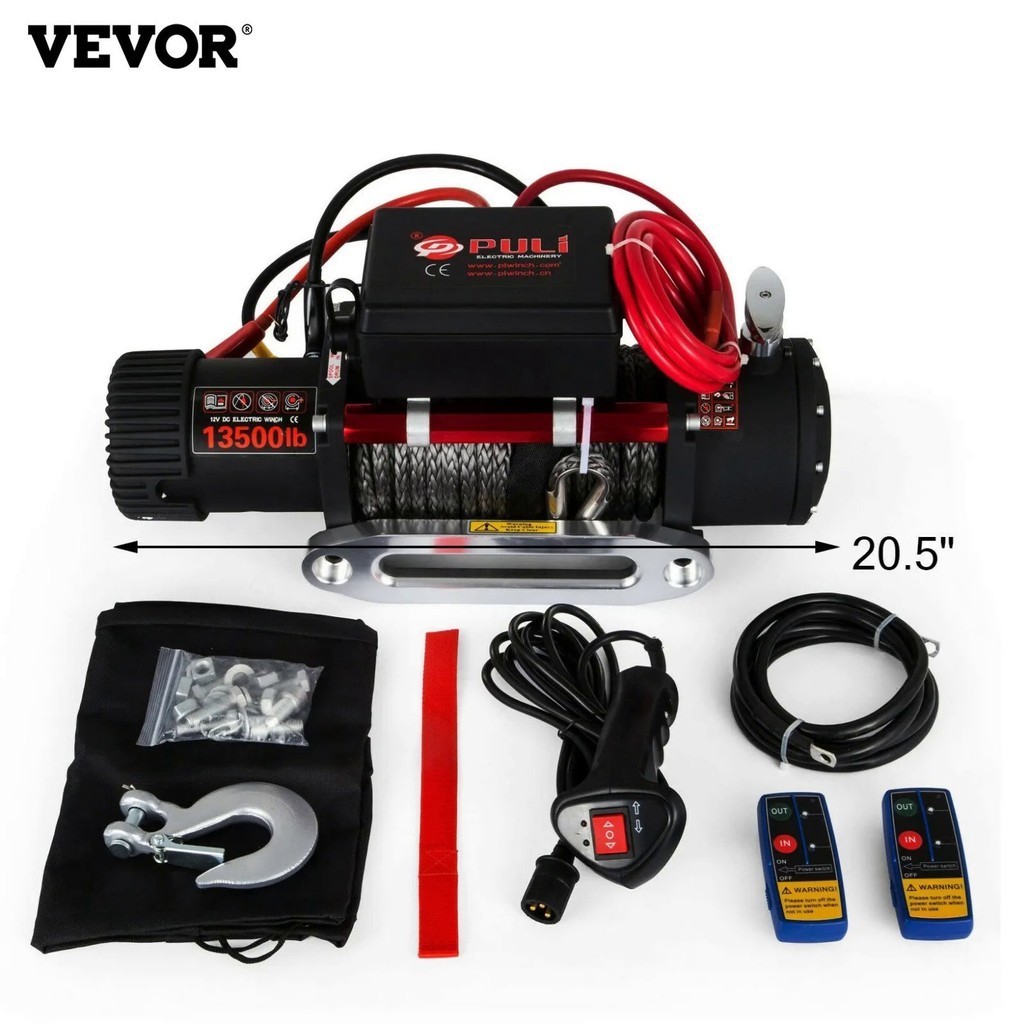 VEVOR Gear Train Roller Fairlead 13500LBS 12V Electric Synthetic Rope ...