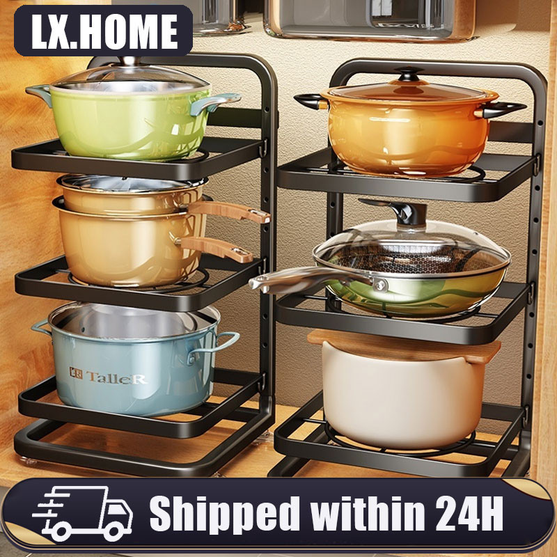 Kitchen Rack 2/3/4 Layers Adjustable Multifunction Pot Shelving ...