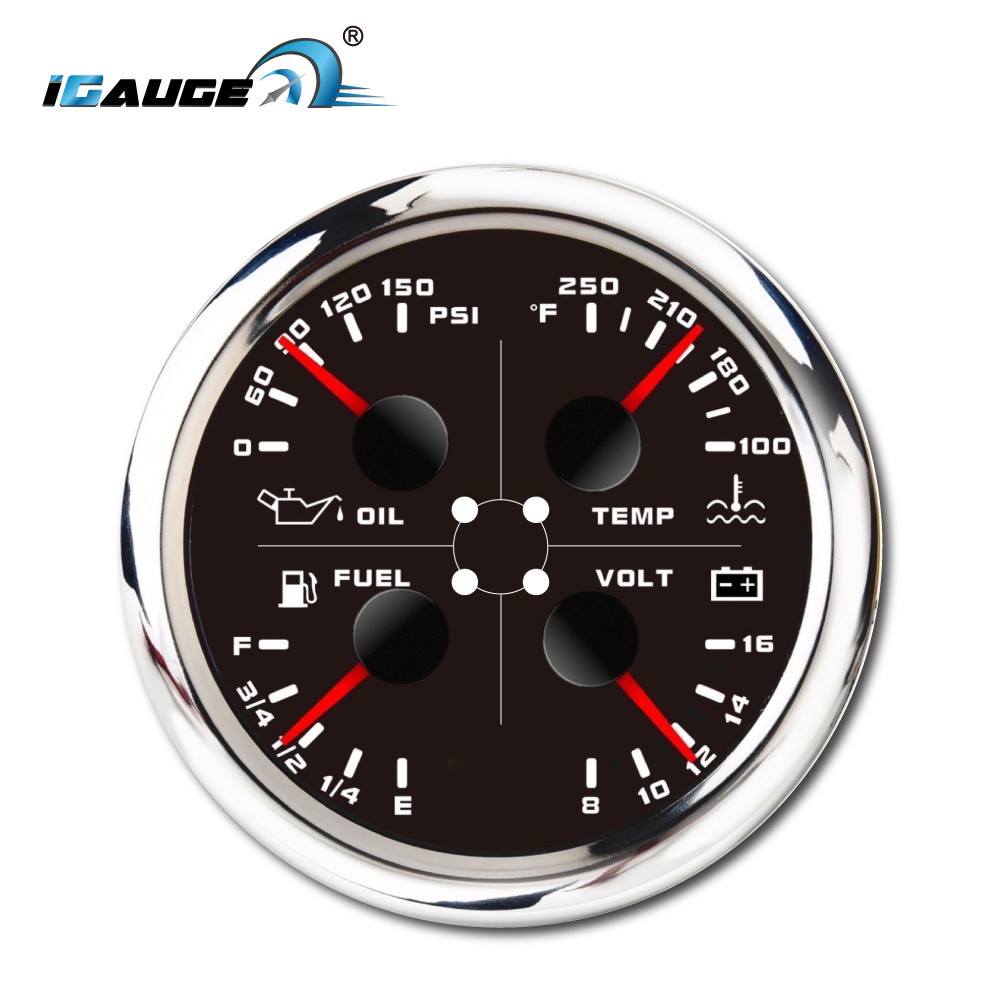 85mm 4 in 1 Black Oil Pressure Fuel Level Meter Voltage Water ...