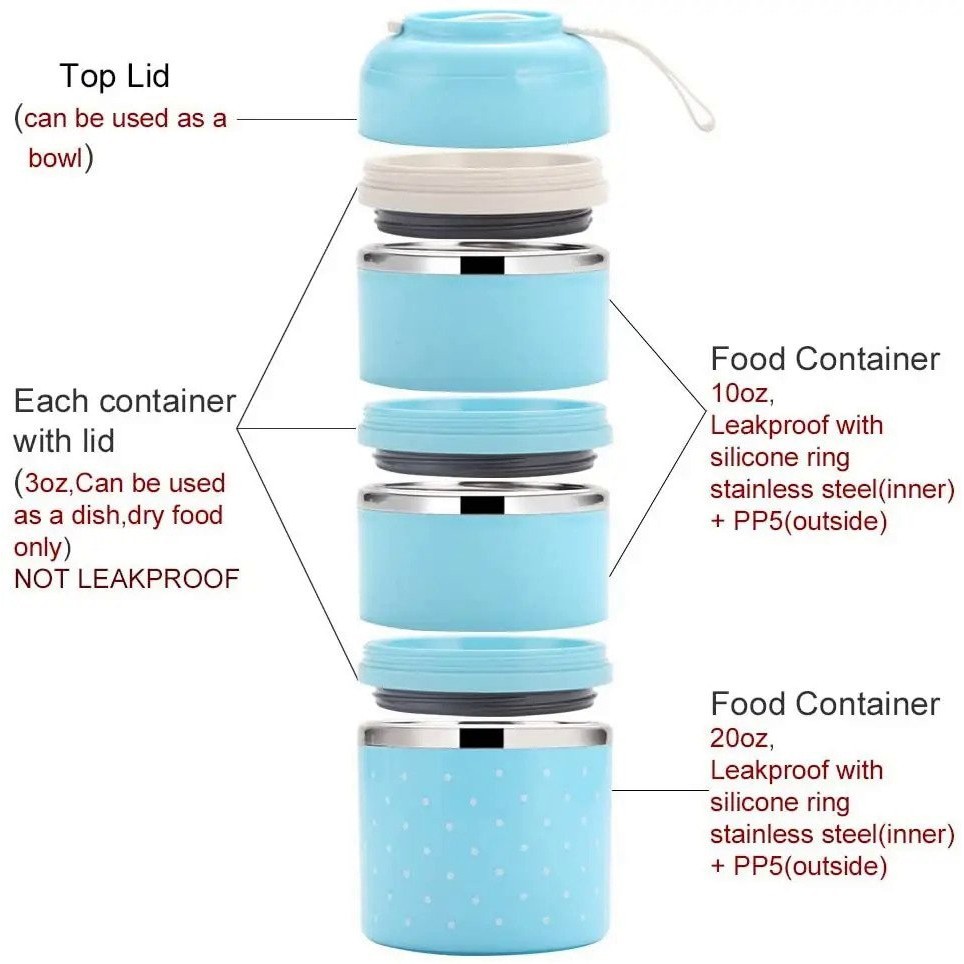 Three-Layer Leak-Proof Thermos Lunch Box Portable Bento Food Storage ...
