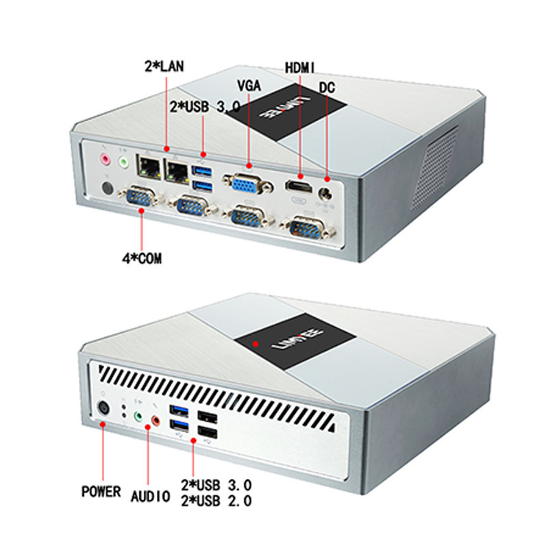 Limyee Fanless System Unit Computer Quad Core J1900 Win 10 6Usb 2Lan ...