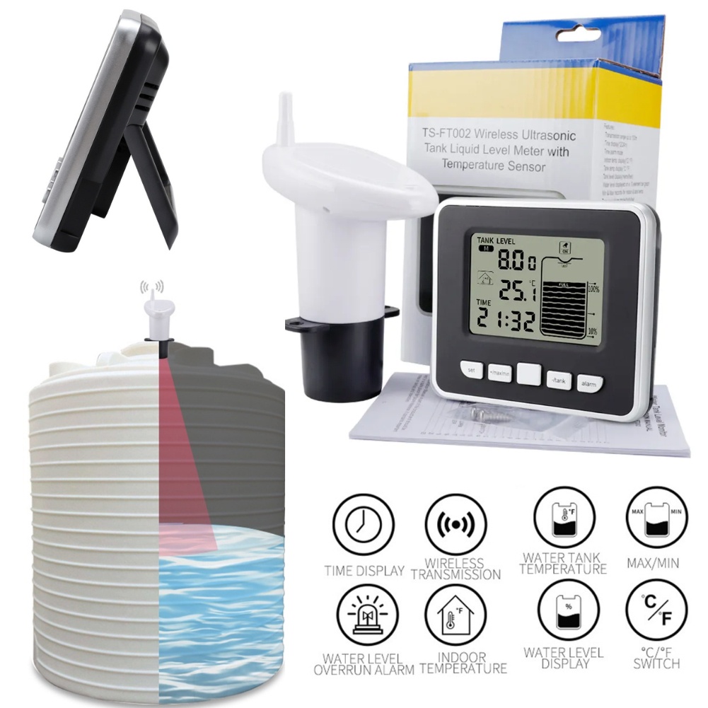 Time Alarm Transmitter Measuring Wireless Ultrasonic Water Tank Liquid ...
