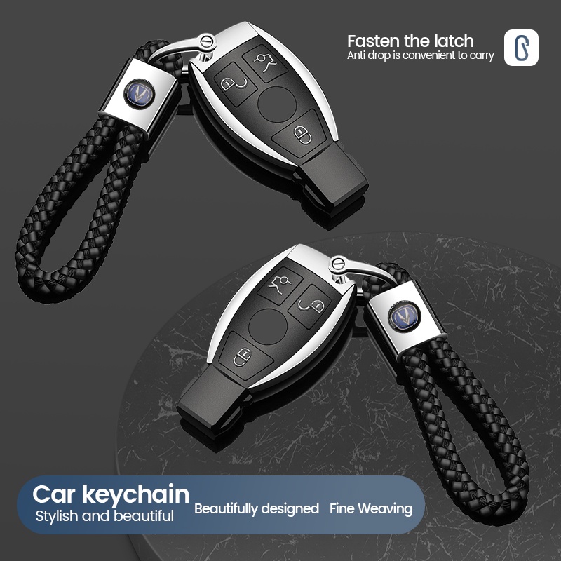 ♞1Pcs Car Styling 3D Metal+Leather Braided Woven Rope Keychain Key Ring ...